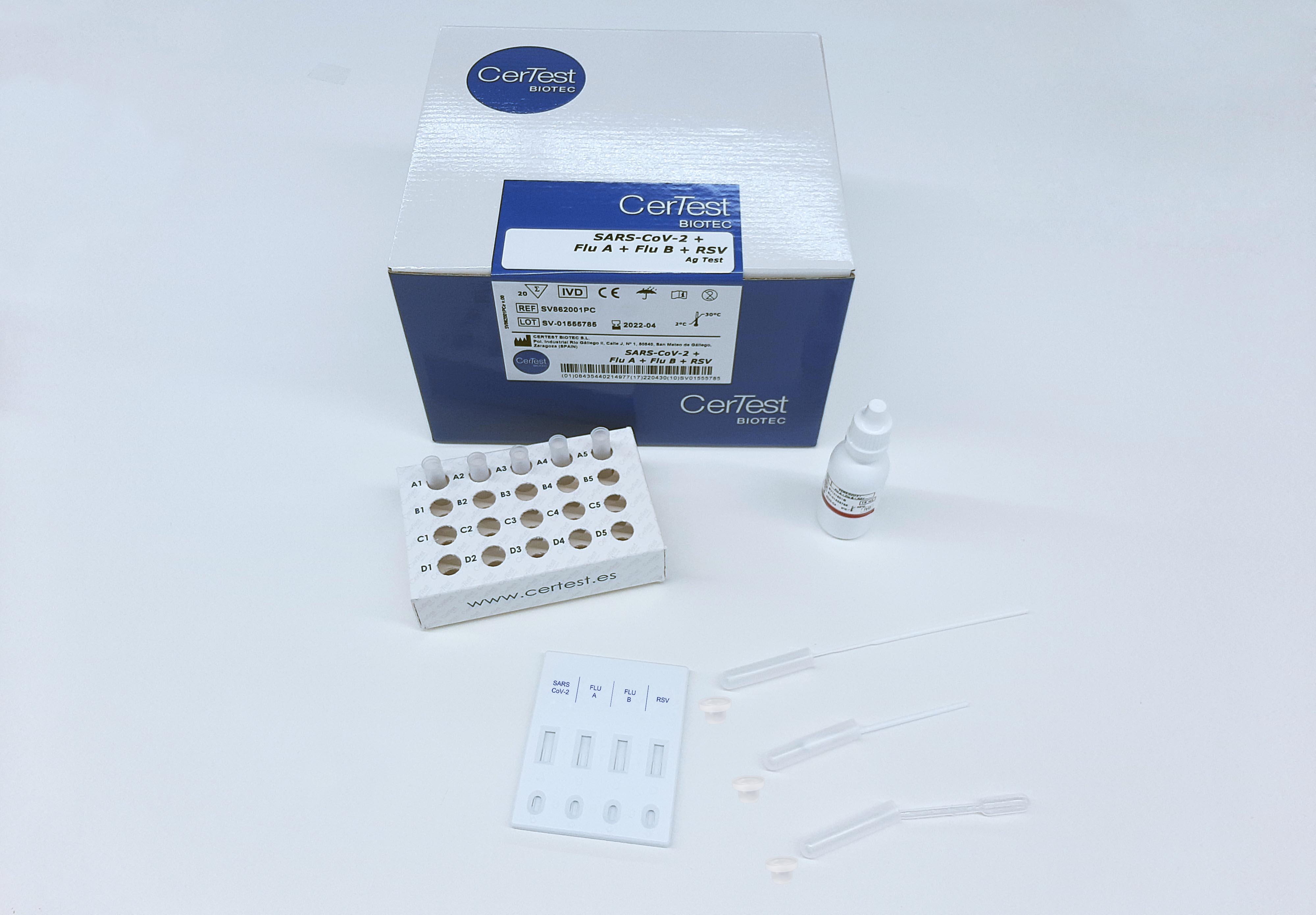 SARS-CoV-2 + Flu A + Flu B + RSV - CERTEST Biotec IVD Diagnostic Products SARS-CoV-2 + Flu A + Flu B + RSV - CERTEST Biotec IVD Diagnostic Products
